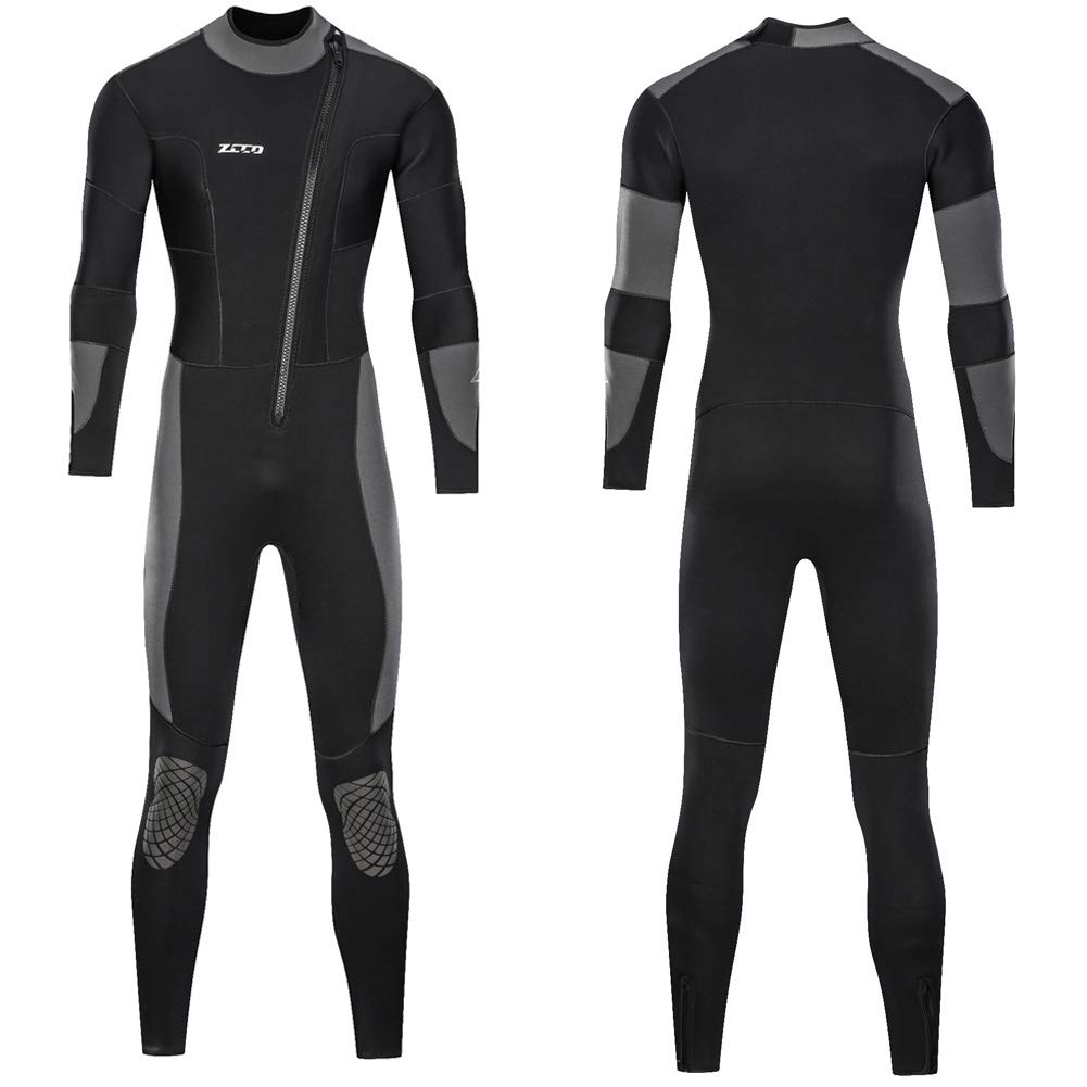 DIVESAIL Wetsuit 5mm Neoprene Full Wetsuit Front Zipper for Men Diving Snorkeling Scuba Surfing, Black-Gray