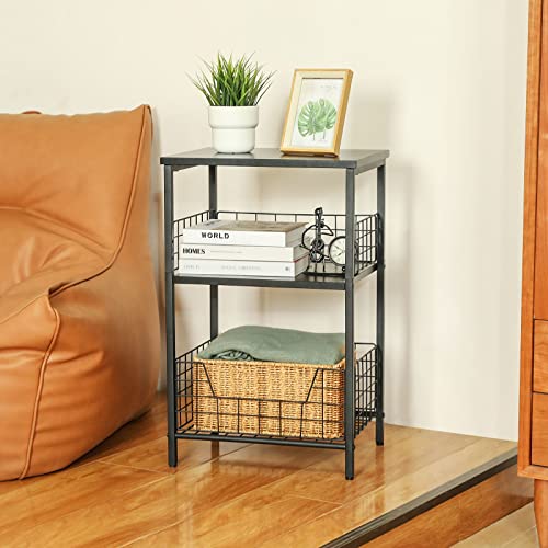 X-cosrack End Table,Industrial Retro Small Side Table for Small Spaces Living Room Bedroom Kitchen and Office,Stable Wood and Metal Frame,Black