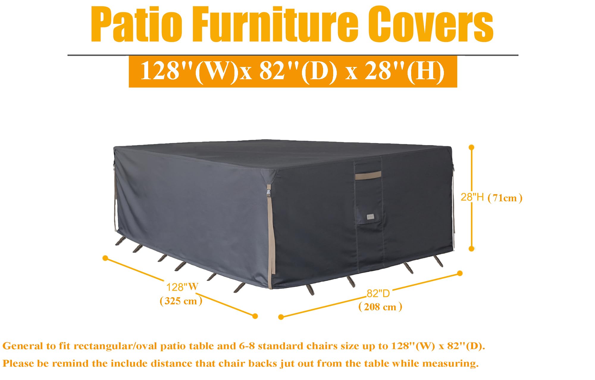 Garden Balsam Heavy Duty Waterproof Patio Furniture Covers,Fading Resistant Outdoor Table and Chair Covers Large Rectangular 128"Wx 82"D x 28"H Dark Grey