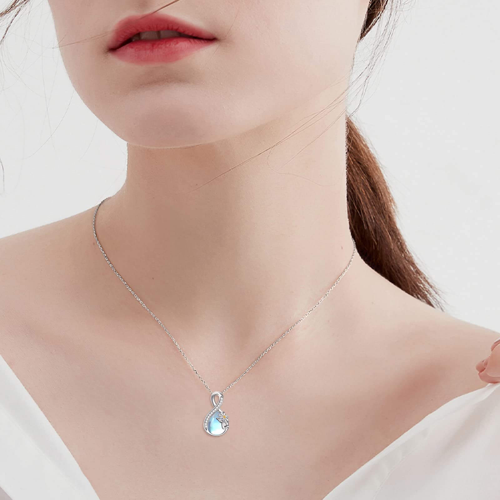 CRMAD Daisy Moonstone Necklace for Women Sterling Silver Teardrop Pendant Gifts (daisy)