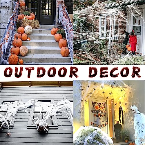 Xgunion Halloween Decorations 1200 Sqft Spider Webs Decorations Halloween Spider Web with 100 Extra Fake Spiders Super Stretchy Spider Webs for Halloween Decor Indoor and Outdoor Party Supplies