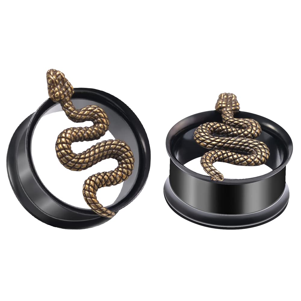 COOEAR Double Flared Ear Gauges Stainless Steel Earrings Tunnels Black Plugs Ears Expander Spider Stretchers Piercing 0g to 1 Inch.