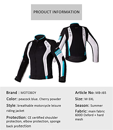Women's Motorcycle Jacket Summer Breathable Motorbike Moto Jacket Riding Ladies Clothing with removable protective gear (White, XXXL)