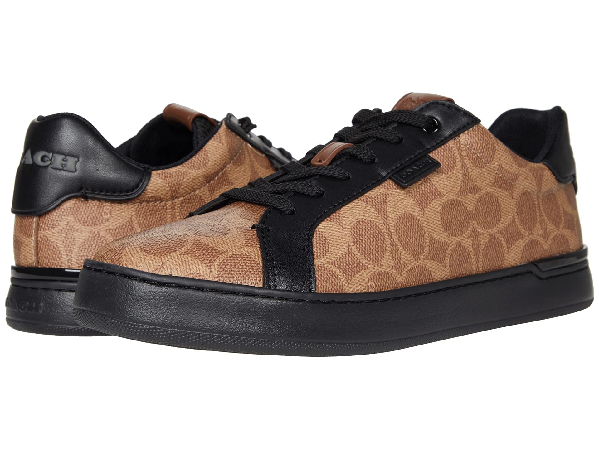 Coach New York Men's Lowline Low Top Sneakers in Signature Canvas, Khaki/Black, 11 Medium US