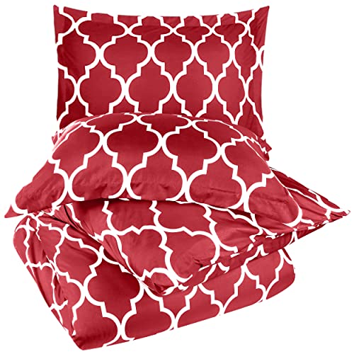 Utopia Bedding Duvet Cover Queen Size Set - 1 Duvet Cover with 2 Pillow Shams -3 Pieces Comforter Cover with Zipper Closure - Ultra Soft Brushed Microfiber, 90 X 90 Inches (Queen, Quatrefoil Burgundy)