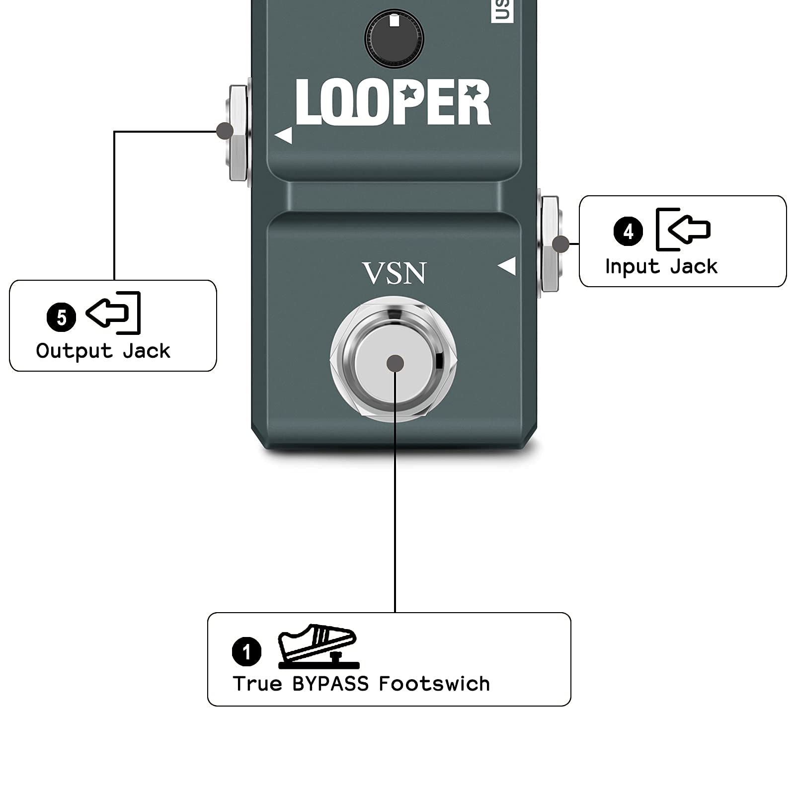 VSN 48K Looper Electric Guitar Effect Loop Pedal 10 Minutes of Looping Unlimited Overdubs USB Port True Bypass