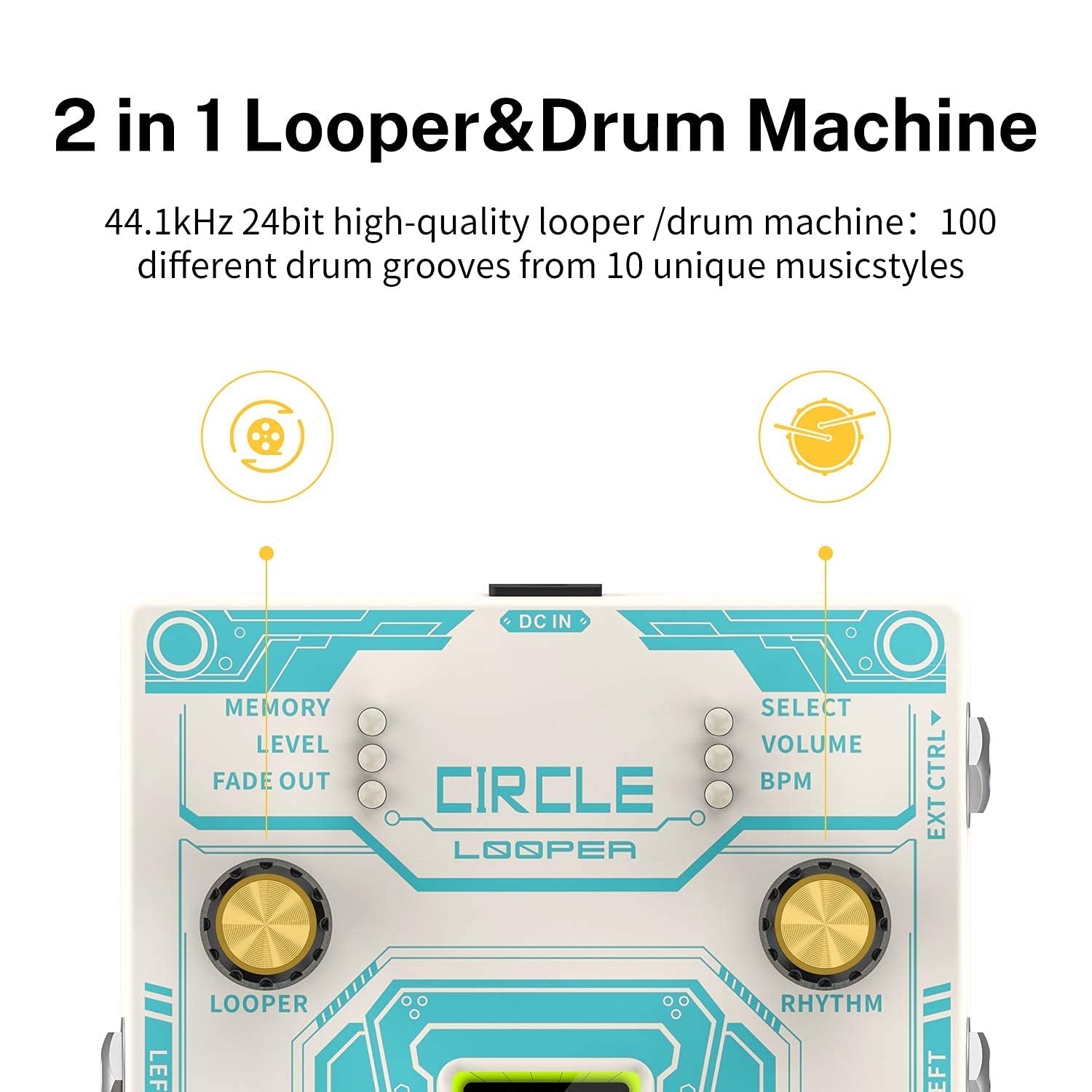 Donner Circle Looper Pedal & DPA-100 Guitar Pedal Power Supply Adapter 9V DC 1A Tip Negative 5 Way Daisy Chain Cables for Effect Pedal