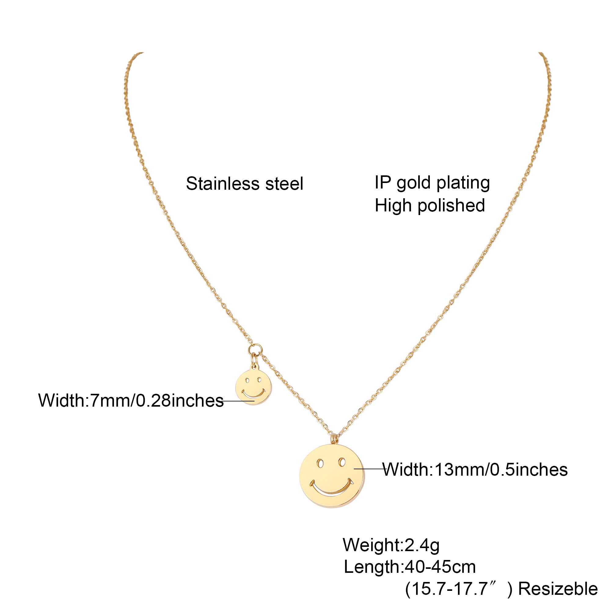 DIB Stainless Steel Round Pendant Smiley Face Necklace Gold Simple Love With Extension Chain Female