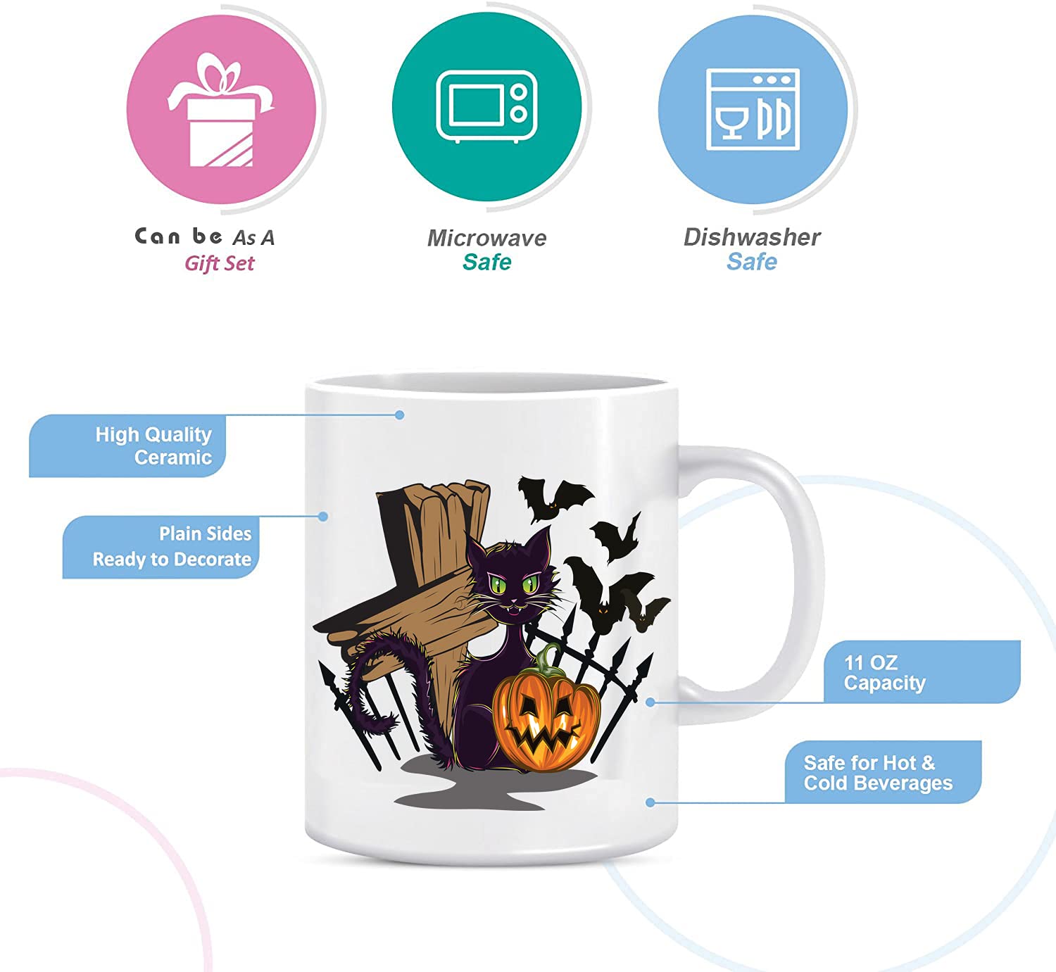 LDSINC Halloween Coffee Mug 2022 Ceramic Tea Mugs,Bell Tower and Flying Bat Mug,Halloween Mugs Best Gift For Boyfriend, Girlfriend, Dad, Mom, Children, 11oz (325ML) (Halloween 2)