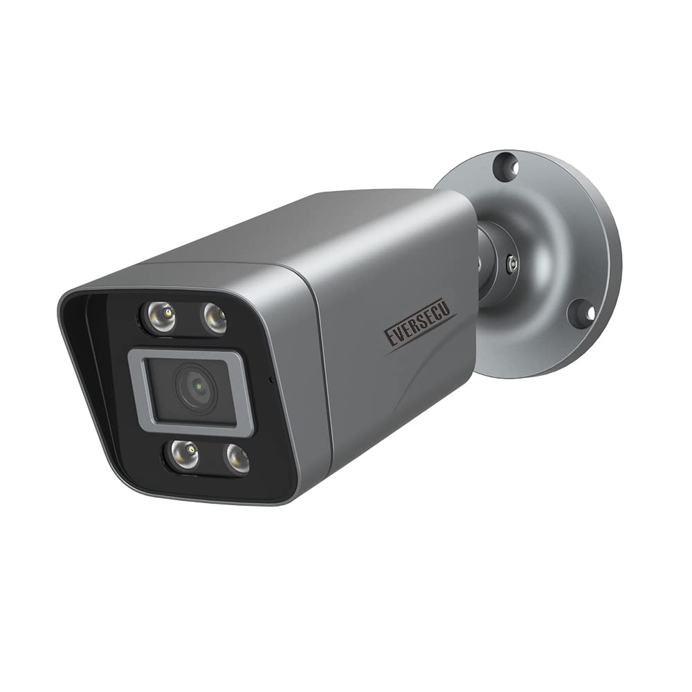 EVERSECU H.265 4MP POE(Power Over Ethernet) Outdoor IP Bullet Camera, Motion Detection Spotlight Full Color Night Vision, Built-in Microphone, IP66 Waterproof Home Security Surveillance CCTV Camera