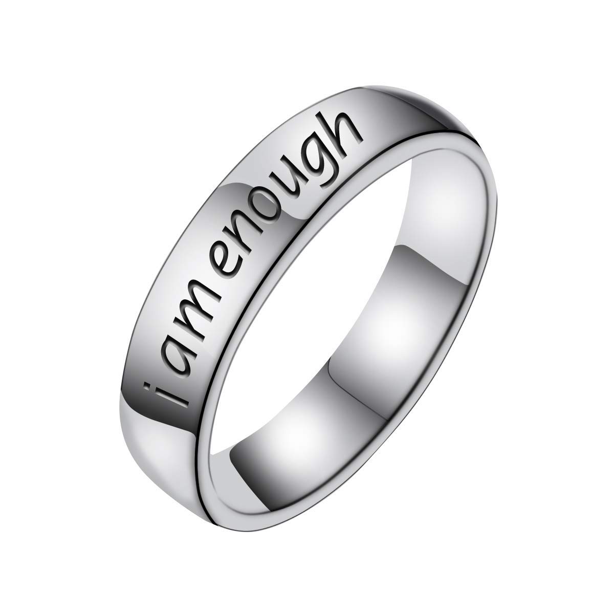 Cozylkx I Am Enough Stainless Steel Reminder Statement Ring Inspirational Jewelry Graduation Gift for Women Teen Girls,Size 5