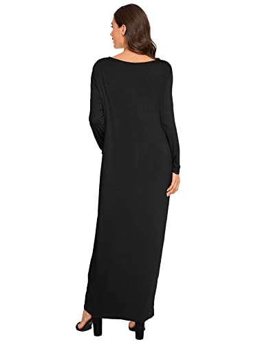 Verdusa Women's Long Sleeve Pocketed Loose Long Maxi Dress Black XL