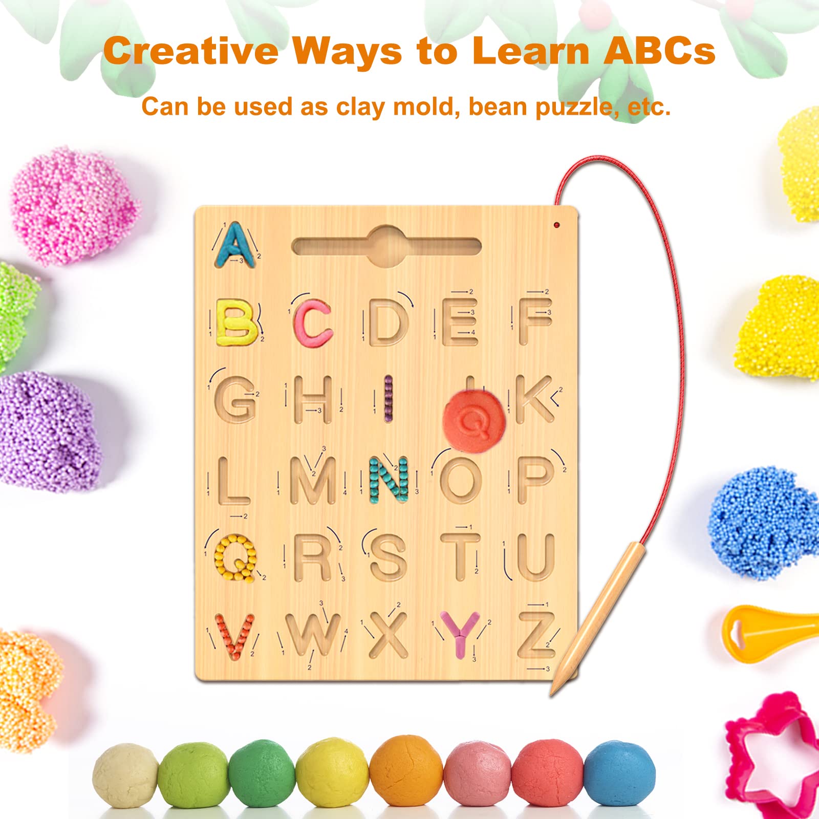 Drek Crek Wooden Letters Practicing Board, Wooden Alphabet Tracing Board Double-Sided Toddlers and Preschool Learning Toys Learning to Write ABC for Kids Ages 3-5