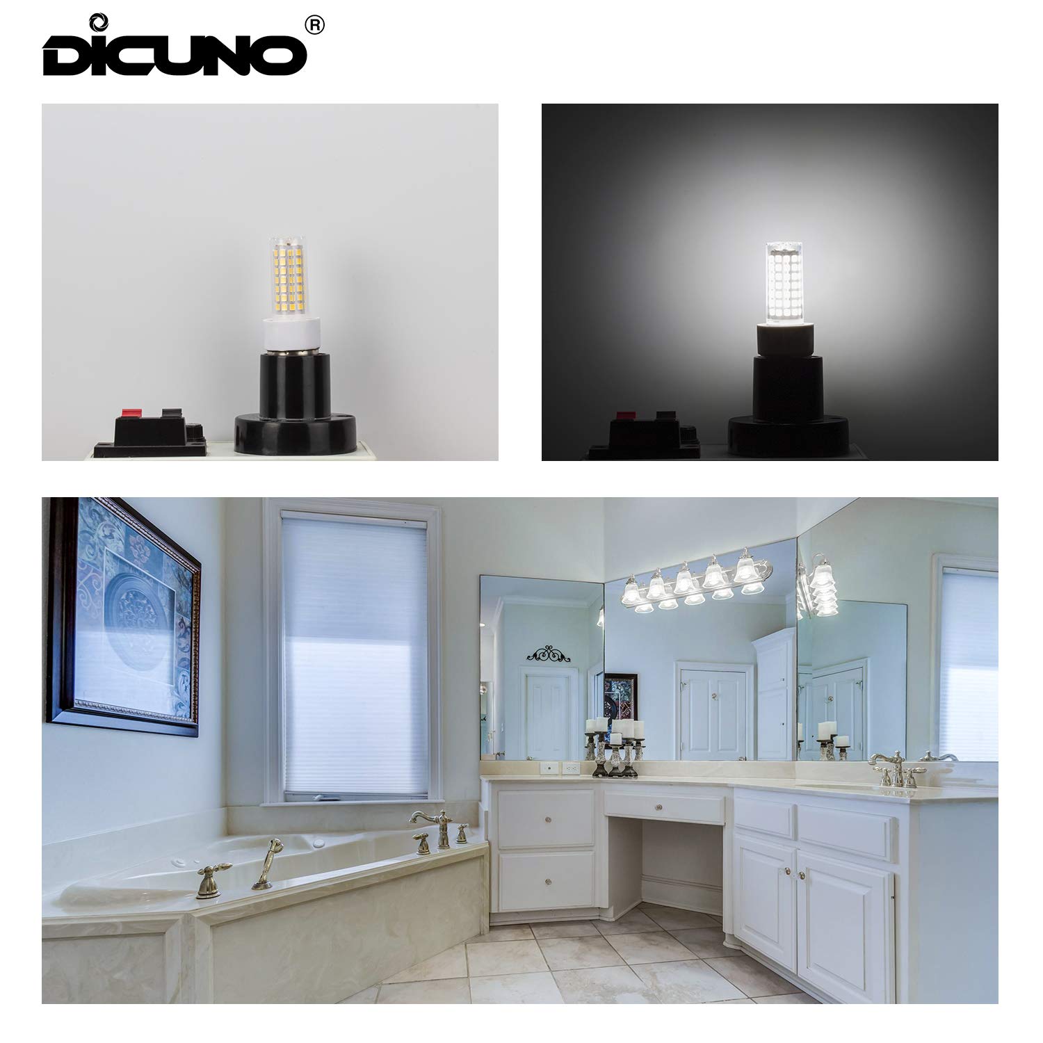 DiCUNO Dimmable E12 LED Bulb 4W (40W Halogen Equivalent), 430LM Daylight White 5000K Ceramic 120V Candelabra Base Light Bulb for Ceiling Fan, Chandelier, Home Lighting (6-Pack)