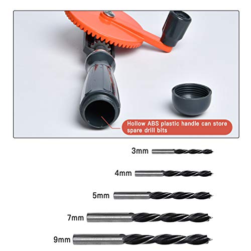 Hand Drill Akamino Powerful and Speedy Manual Hand Drill With Anti Slip Handle and S/S cast 5 Pieces Jaw Chucks for Wood Plastic Acrylic