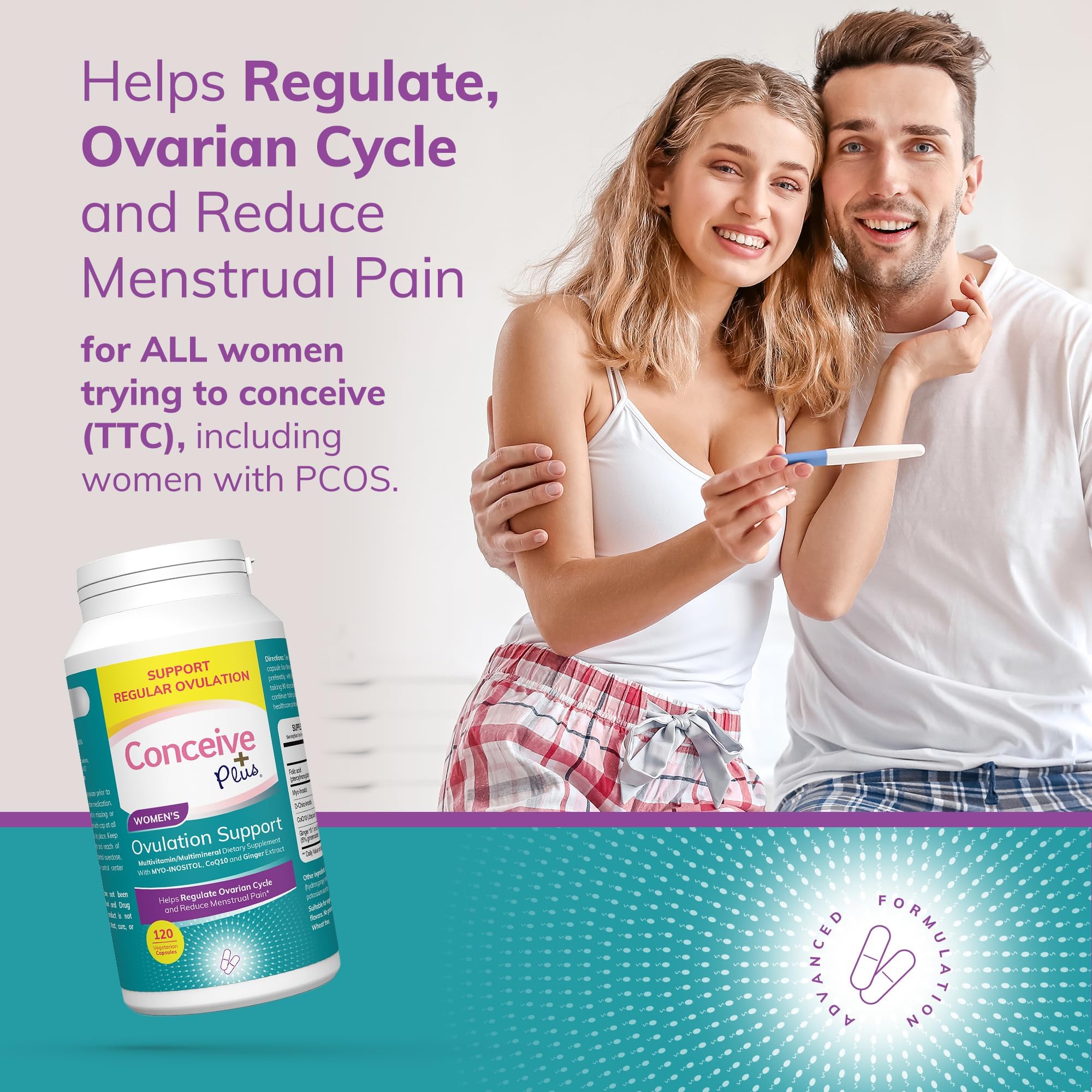 CONCEIVE PLUS Myo-Inositol & D-Chiro Inositol Supplement Blend Capsules | Folate, Ginger, CoQ10, Vitamin B8 | 30-Day Supply Healthy Ovarian Function for Women | 120 Inositol Caps