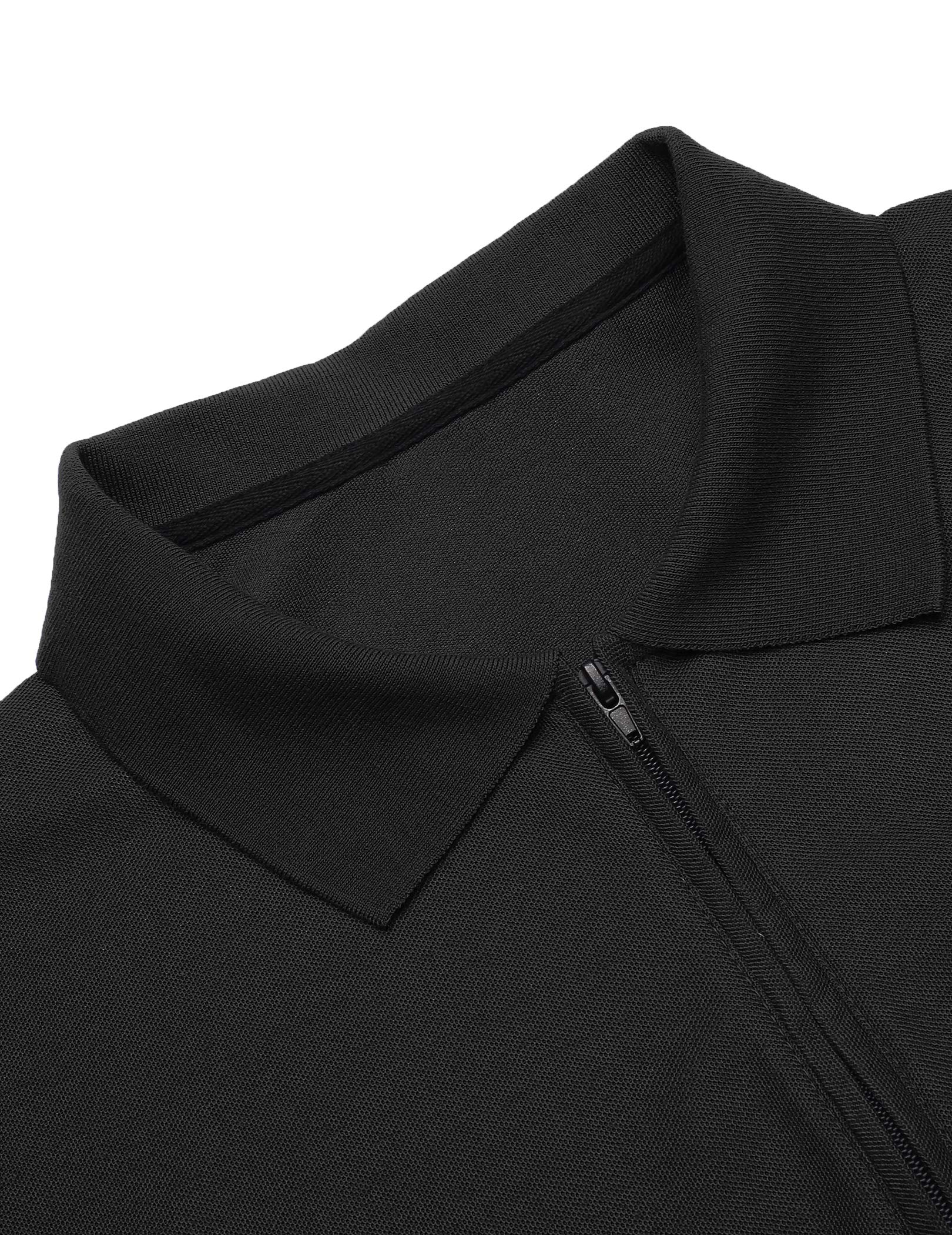 COOFANDY Men's Short Sleeve Front Zipper Polo Shirts Uniform Fitted Pique Polo Shirts Black