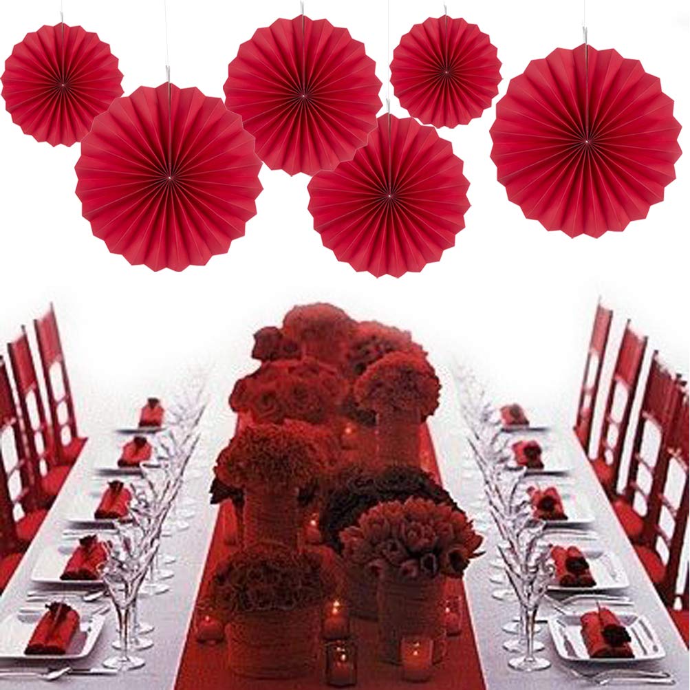 MOWO Red Paper Fans Hanging Decoration (red,6pc)