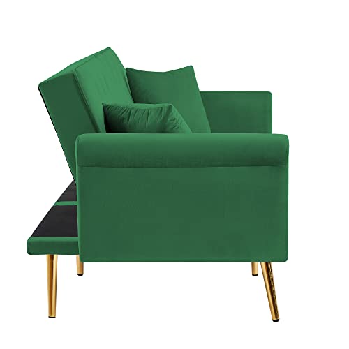 Utrend 76.7" Velvet Futon Tufted Sofa Bed,Convertible Sofa Bed with Metal Legs, couches for Apartment Office Bed Room Living Small Splitback Sofa