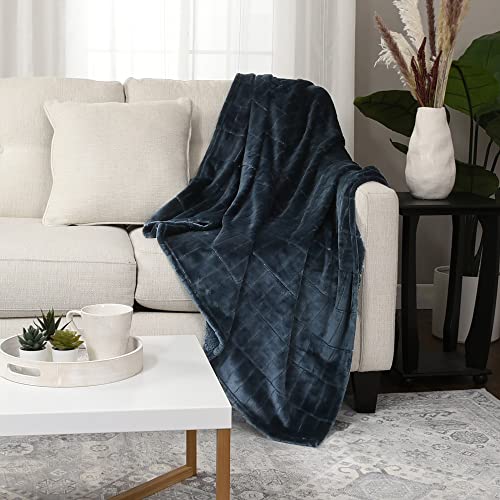 Life Comfort Cozy Textured Lightweight Throw, 90"x90" 100% Recycled Fibers Eco-Friendly Queen Size Super Soft Soft All Season Premium Comfort Blanket for Bed or Couch, Blue
