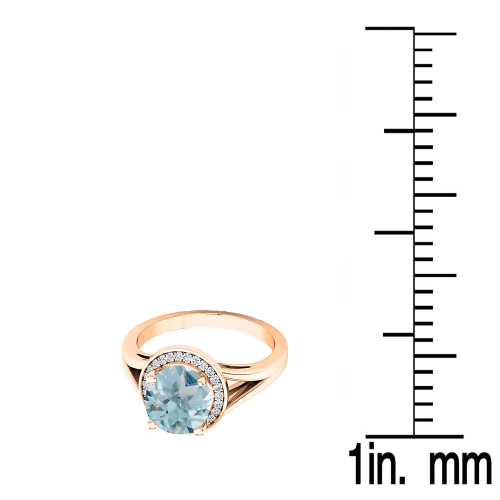 Dazzlingrock Collection 7mm Round Aquamarine & White Diamond Halo Split Shank Engagement Ring for Women in 14K Rose Gold, Size 6
