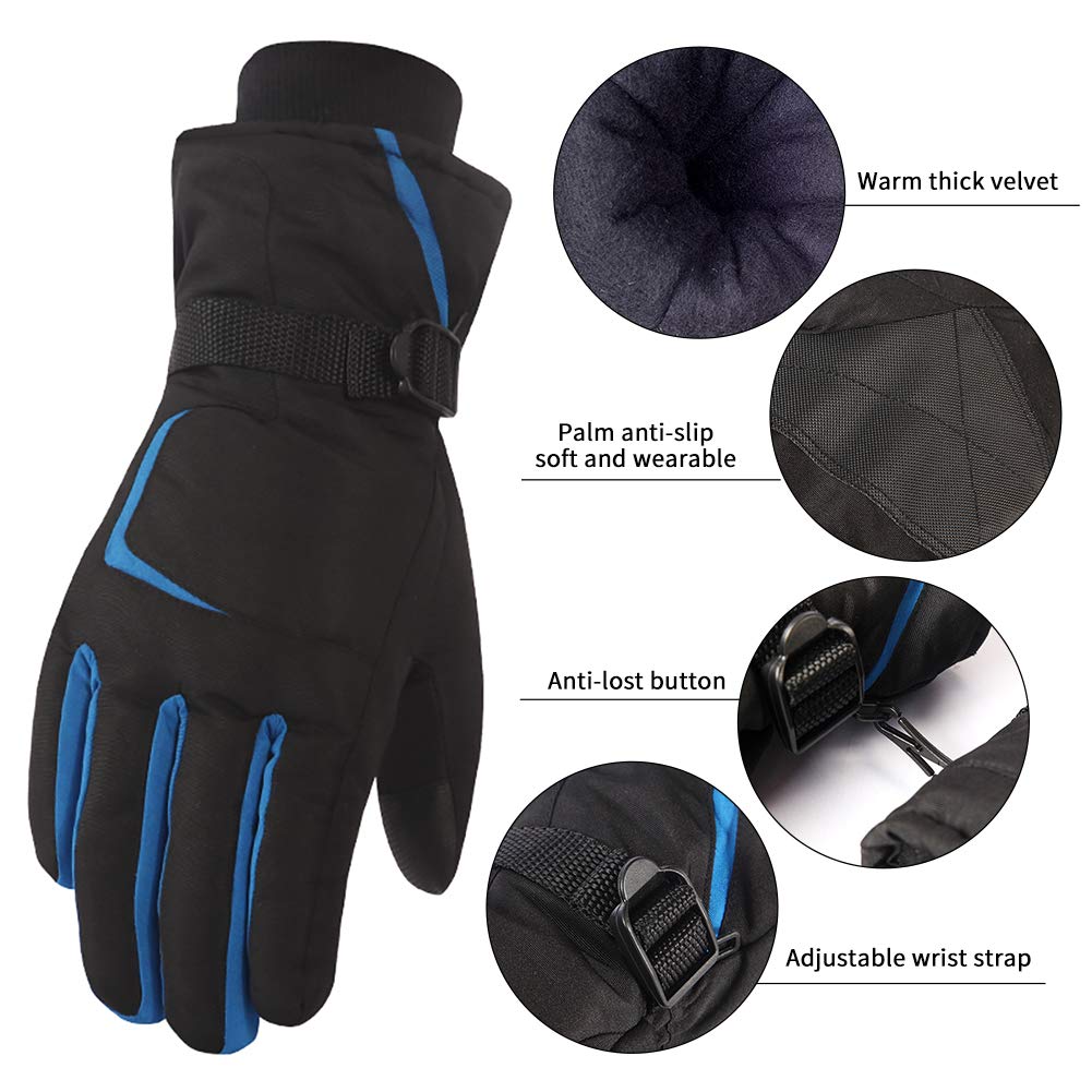 DDBO Ski Gloves Men and Women Winter Touch Screen Gloves Windproof Waterproof Outdoor Snow Warm Gloves