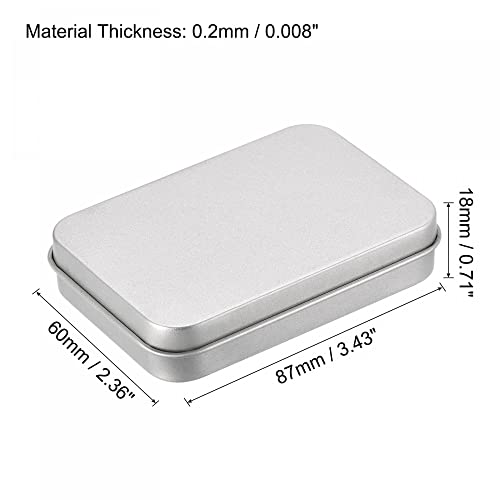 uxcell Metal Tin Box, 3pcs 3.43" x 2.36" x 0.71" Rectangular Empty Tinplate Storage Containers with Hinged Lids, Silver Tone