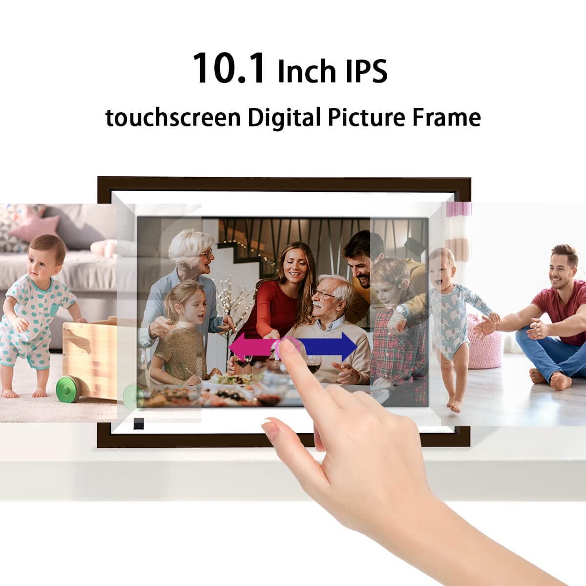 Digital Picture Frame,JREN 10.1 inch WiFi Digital Photo Frame with HD Touch Screen Auto-Rotate, Share Photos and Videos via FRAMEO App Anytime and Anywhere Plastic Frame Color Brown