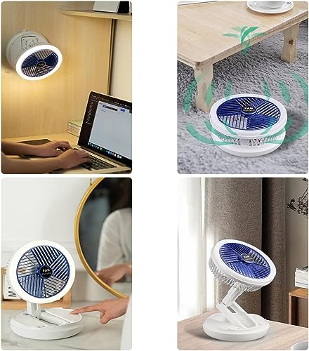 UBEFANS Table Fan, Rechargeable Battery Powered Desk Fan, 90° Multifunctional Foldable Ultra Quiet 4 Speed Lightweight, Portable Air Circulation Fan with Hook, Wall Fan for Bedroom Home Desktop