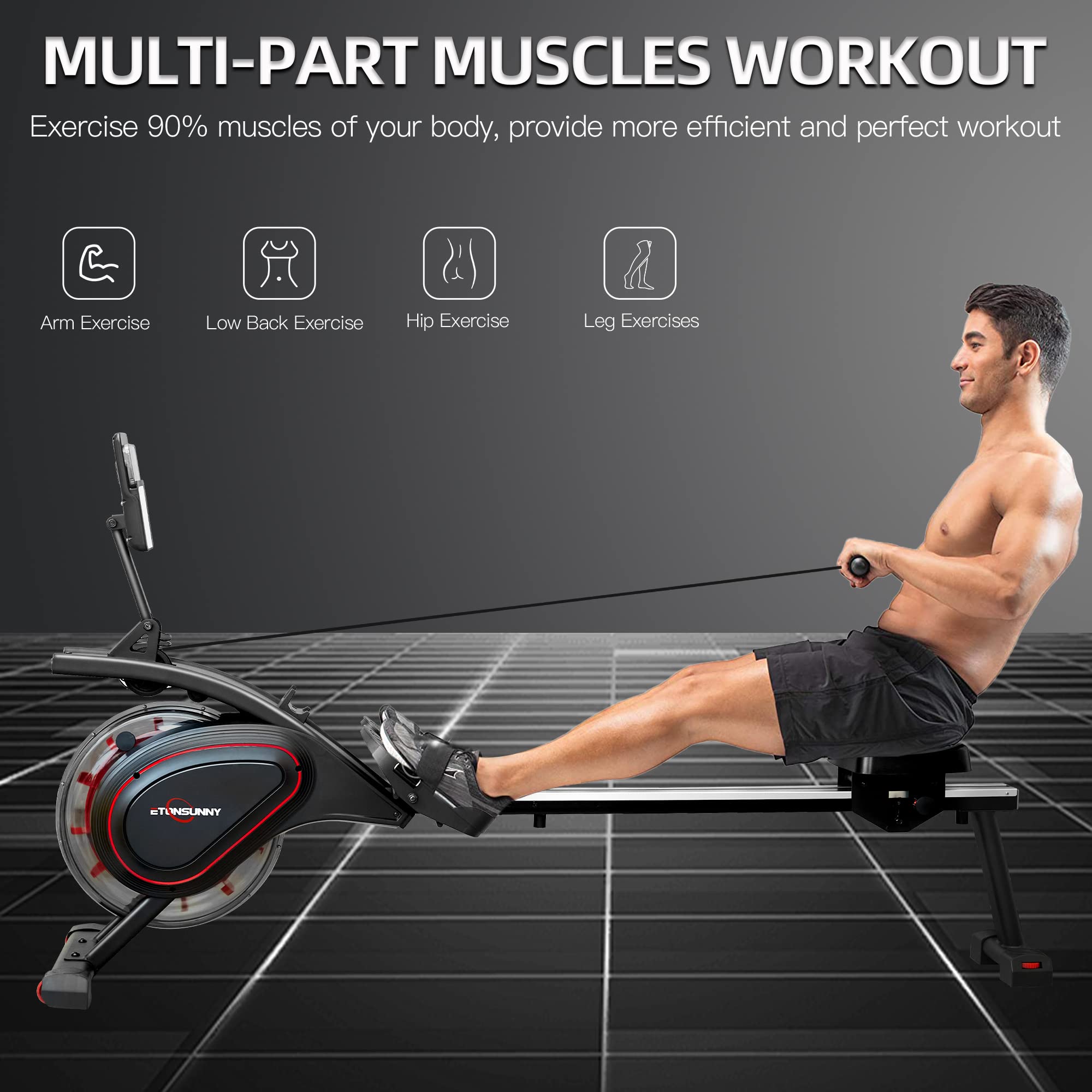 ETONSUNNY Water Rowing Machine, Vertical Tank Water Rower Machine with Bluetooth Fitness APP, Support 330 LBS Weight with LCD Monitor Rowing Machine for Home Exercise Training