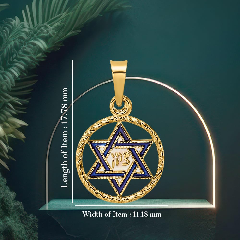 Diamond2Deal 14k Yellow Gold Solid Enameled Star of David in Frame Pendant (L-17.78mm W-11.18mm)