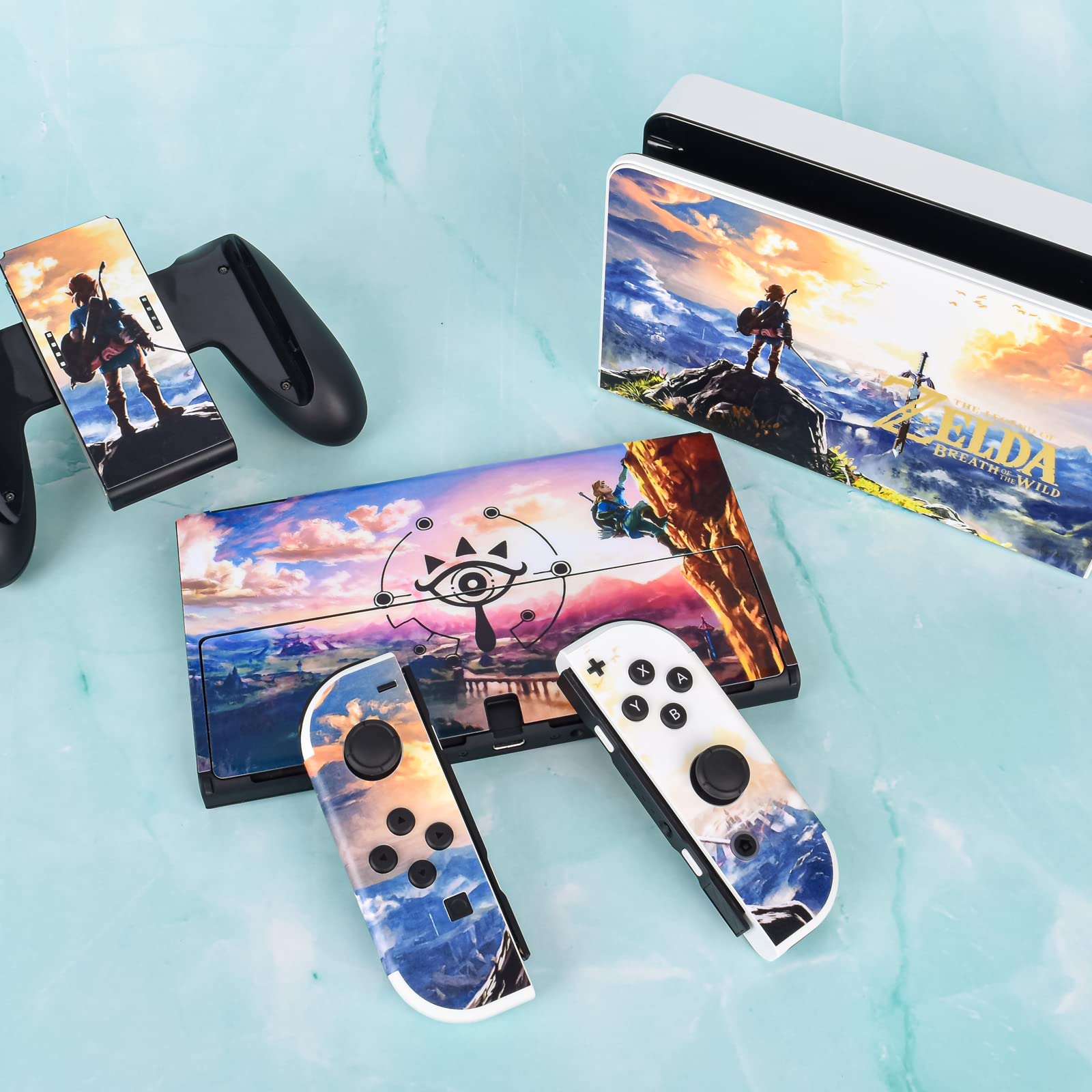 DLseego Switch OLED Skin Sticker Zelda Pattern Full Wrap Skin Protective Film Sticker Design for Switch OLED New Switch Model Joy-con Controller Skin-Deep Blue