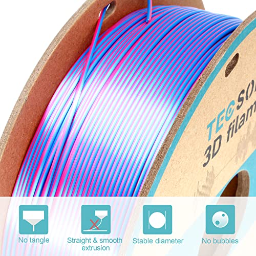 TECSONAR Silk Dual Color PLA Filament Coextrusion Filament Multicolor 3D Printer Filament 1kg Dichromatic Filament 1.75mm (± 0.03 mm) Compatible w/Most of 3D Printer, Silk Blue Rose Red