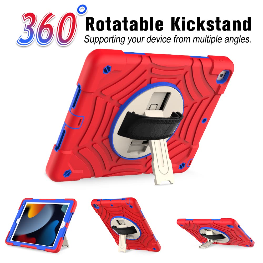 eTopxizu iPad 9th/8th/7th Generation Case,iPad 10.2 Case for Kids, Shockproof [360 Rotating Stand] [Hand Strap] [Screen Protector] Case for New iPad 9th Gen, iPad 10.2 Inch 2021/2020/2019, Red&Blue
