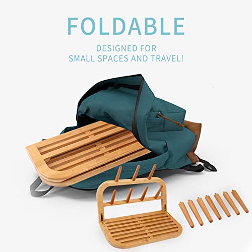 SILICOCO Baby Bottle Drying Rack, Bamboo Dish Drying Rack Foldable Organizer Holder with Locking Buckle, Baby Bottle Holder for Plastic Bags, Cups, Accessories