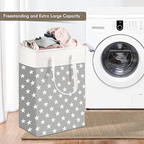 Lifesela 2-Pack Large Laundry Basket, 80L Collapsible Laundry Hamper with Extended Handles, Waterpoof Clothes Hampers for Laundry, Freestanding Tall Laundry Bin for Bedroom, Bathroom, Dorm, Grey