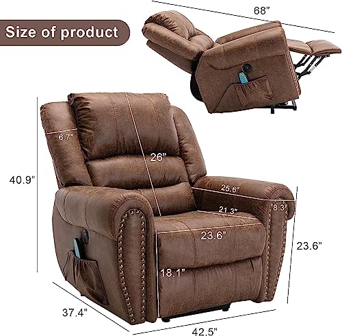 Phoenix Home Power Lift Chair for Elderly, Leather Electric Living Room Recliner, Brown