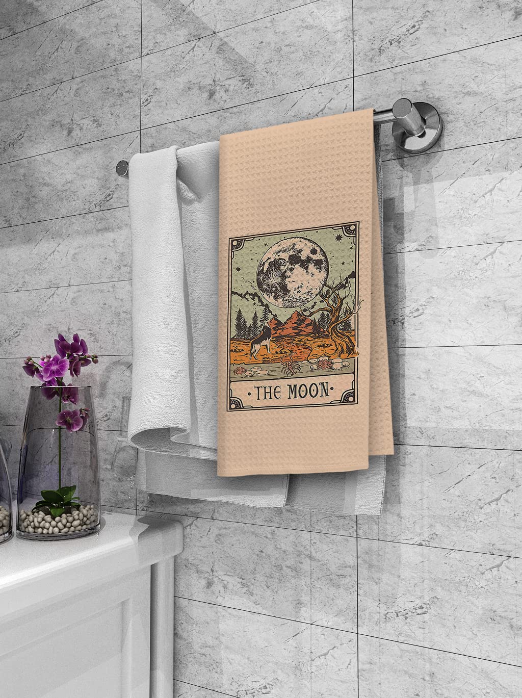 Dibor The Moon The Star Tarot Card Kitchen Towels Dish Towels Dishcloth Set of 2,Mystical Tarot Decorative Absorbent Drying Cloth Hand Towels Tea Towels for Bathroom Kitchen,Tarot Lovers Girls Gifts