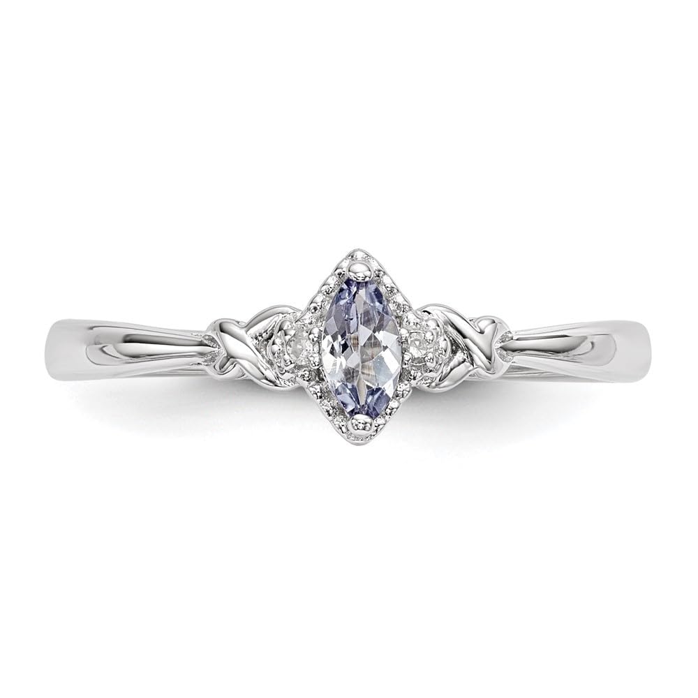 Diamond2Deal 925 Sterling Silver Marquise Cut Tanzanite and Diamond Engagement Ring 0.13 Cttw