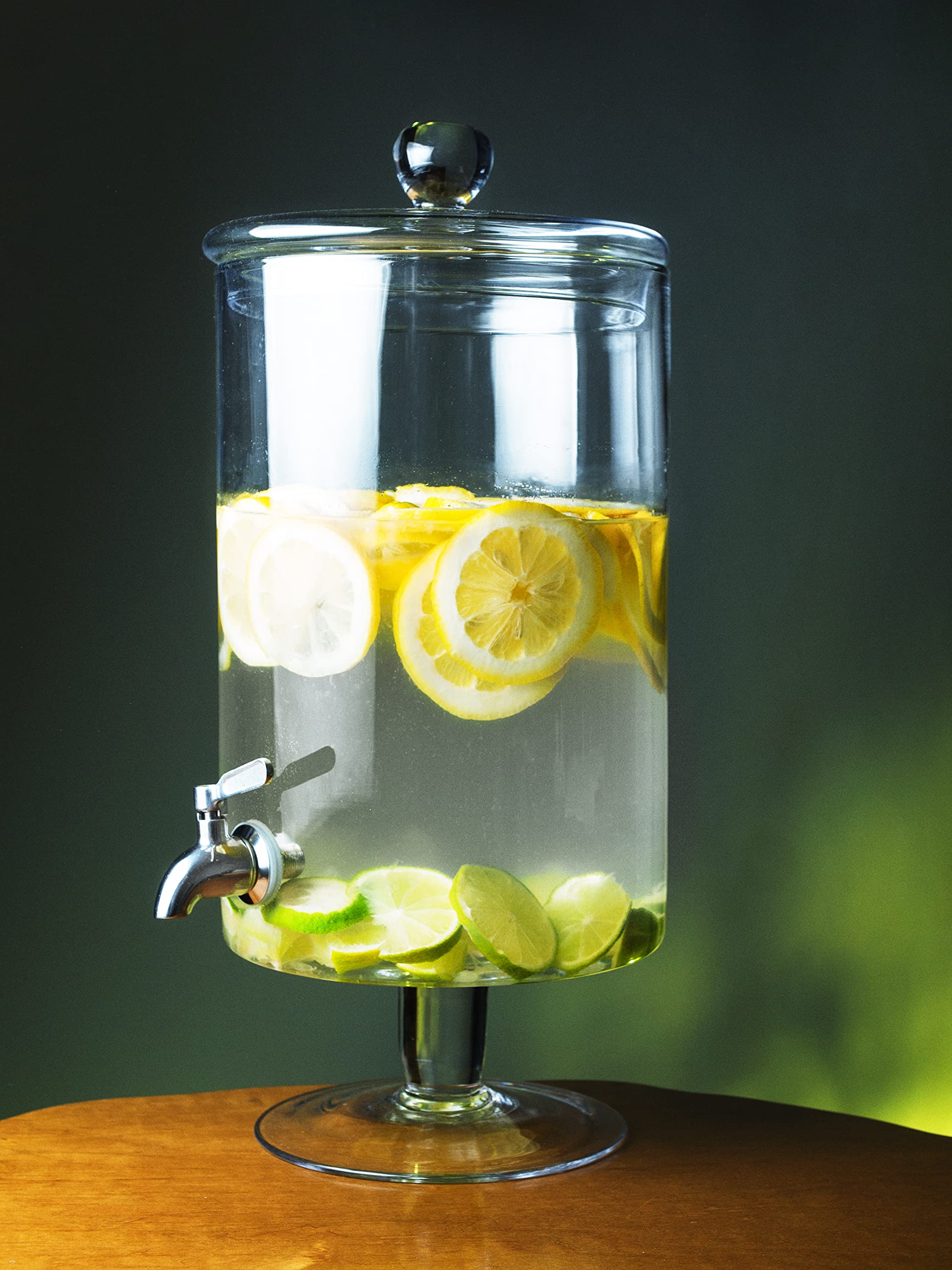 Glass - Beverage Dispenser - Cold Drink Dispencer - Iced Beverage Server -2 Gallon - 7.5 Liter (256 Fl. Oz.) - with Stainless Steel Spigot - Knob - - by Barski - Made in Europe