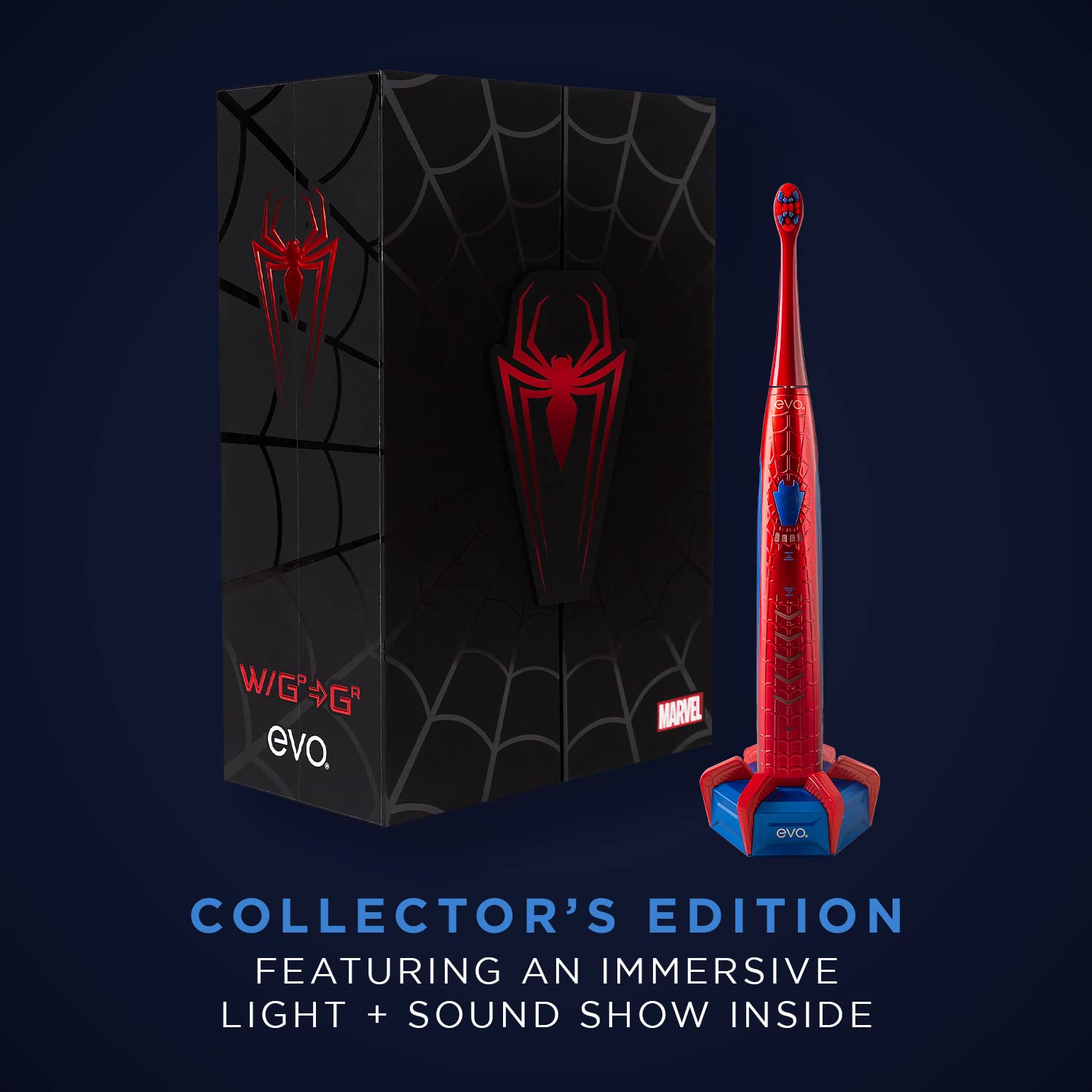 evo SPM-1 Rechargeable Sonic Toothbrush, Marvel Spider-Man, Marvel Comics, Marvel Gifts for Men, Mens Gift Set, Electric Toothbrush with 4 Toothbrush Heads & Charger Included