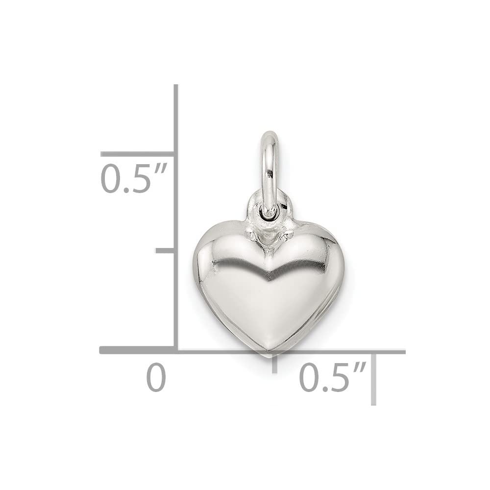 Diamond2Deal 925 Sterling Silver Puffed Heart Charm Pendant (L-16.33mm W-9.9mm)