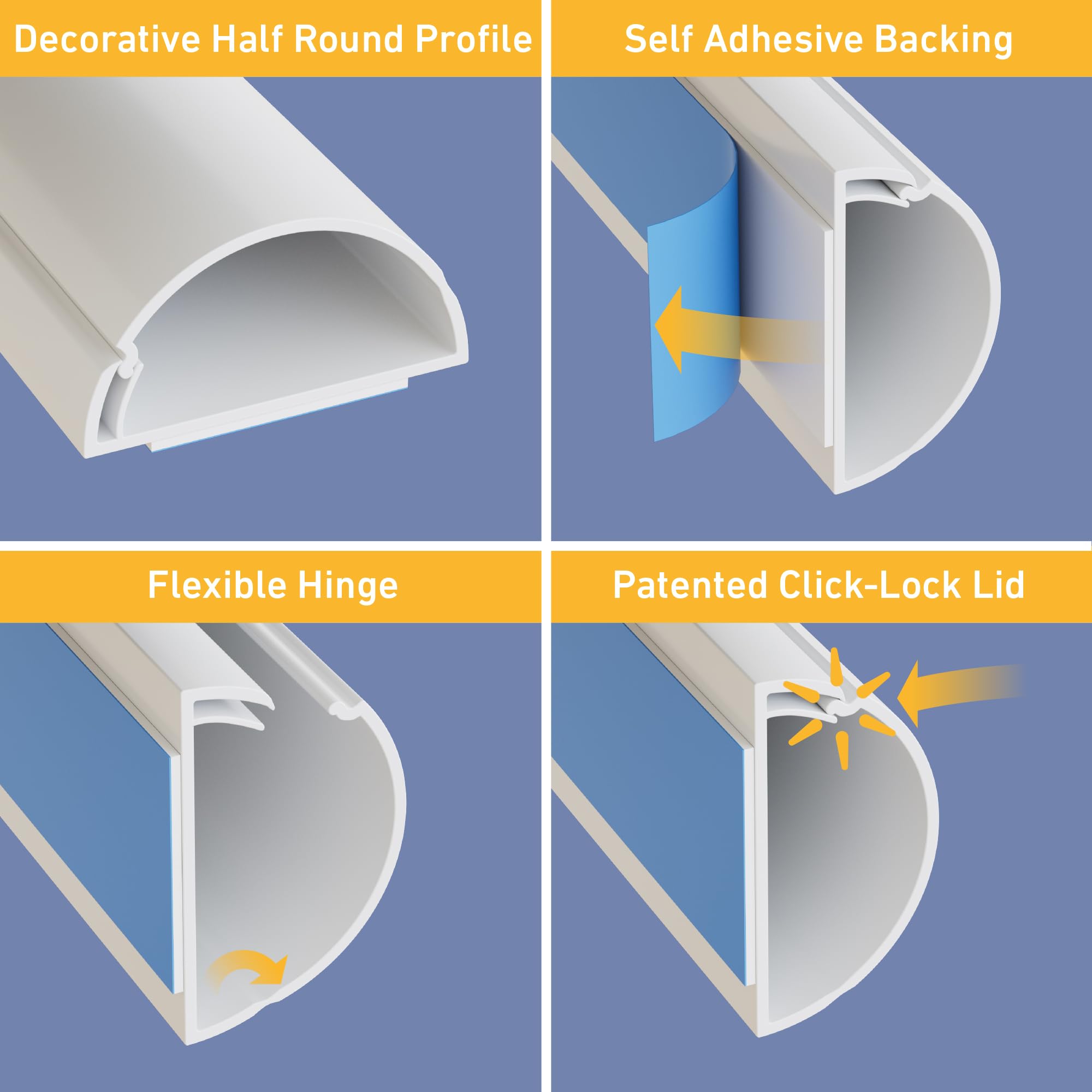 D-Line Half Round Cord Hider, Patented Cable Cover, Hide TV Wall Mount Wires, Raceway for Cords, Decorative Wire Covers, Paintable, Adhesive Cable Concealer -1x 1.18in W x 0.59in H x 39in L - White