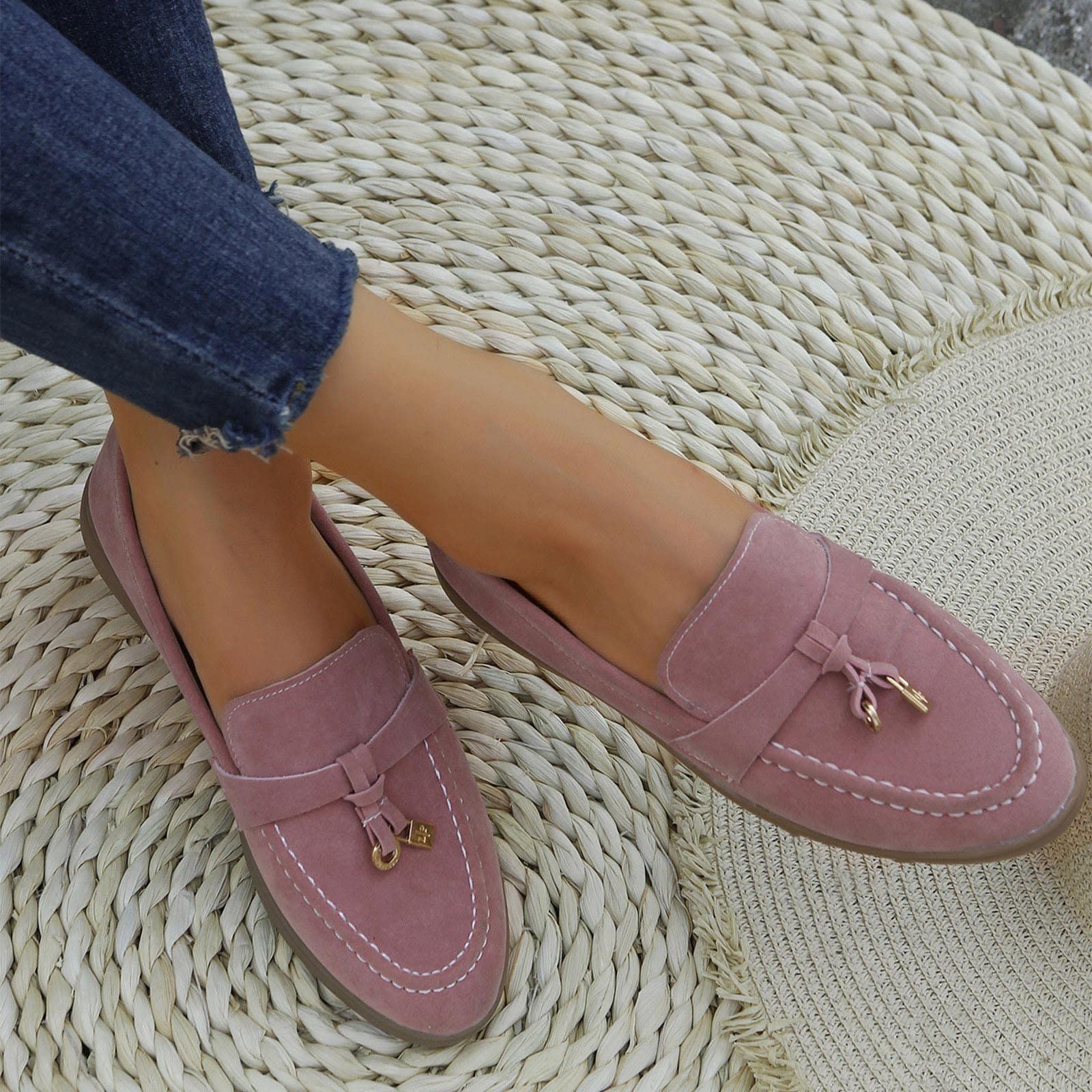 Fashion All Seasons Women Casual Shoes Flat Bottom Round Toe Soft Lightweight Solid Color Suede Comfortable Tan Water