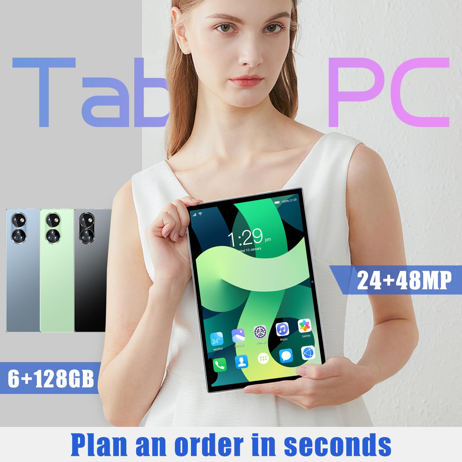 deriny P10 10 inch Android Tablet,1080p Full HD,Long Lasting Battery,Dual Camera,6GB RAM 128GB ROM,Dual SIM,WiFi,GPS,Bluetooth,Fire HD Kids Tablet,Widely Compatible with App(Black)