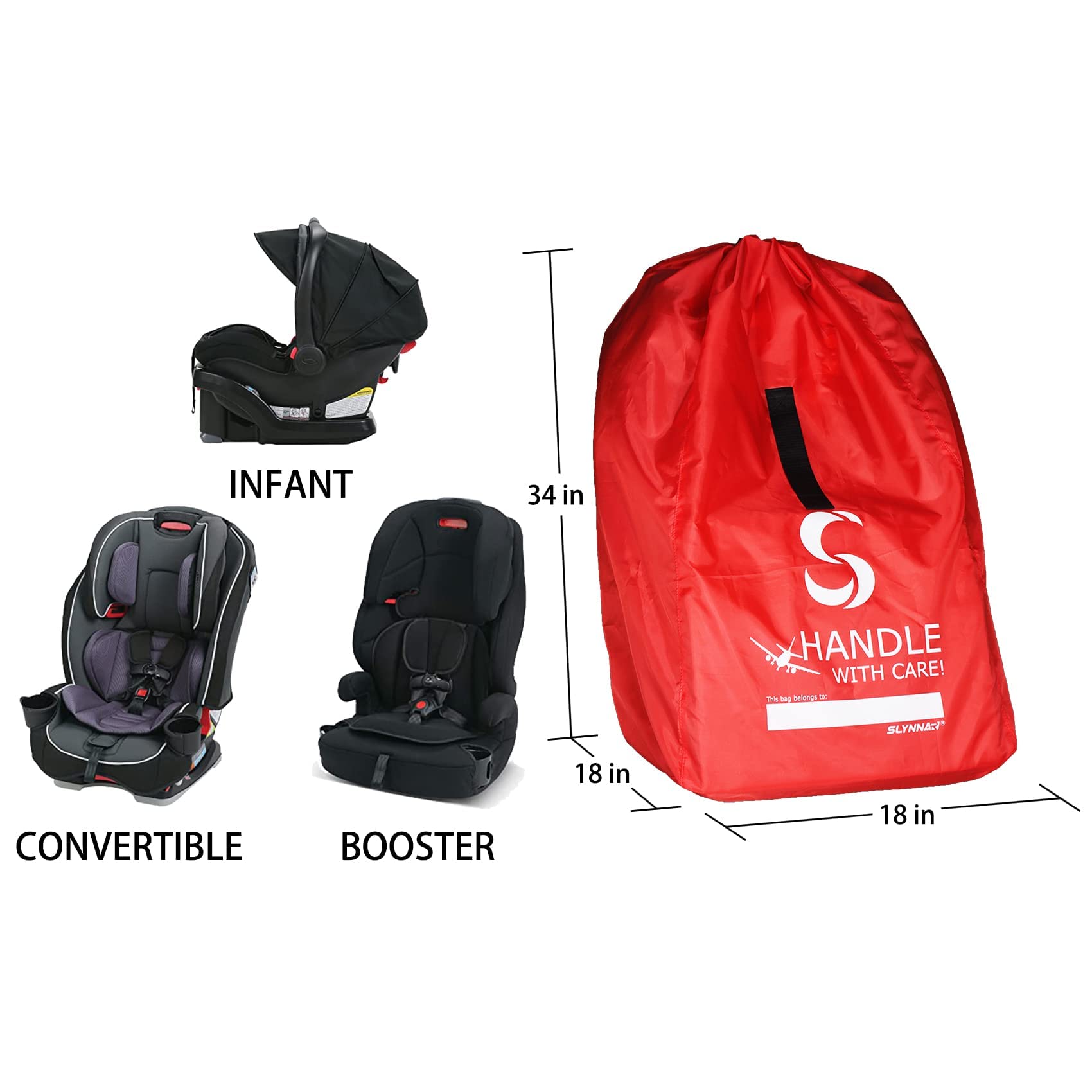 SLYNNAR Car Seat Travel Bag,Red & Car Seat Travel Belt, Orange
