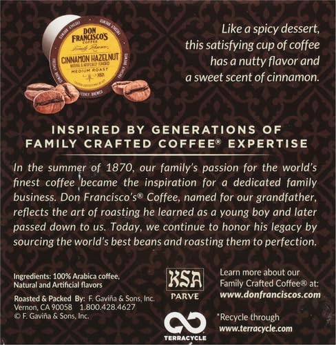 Don Francisco's Hazelnut Flavored K-Cup, Cinnamon, 12 Count