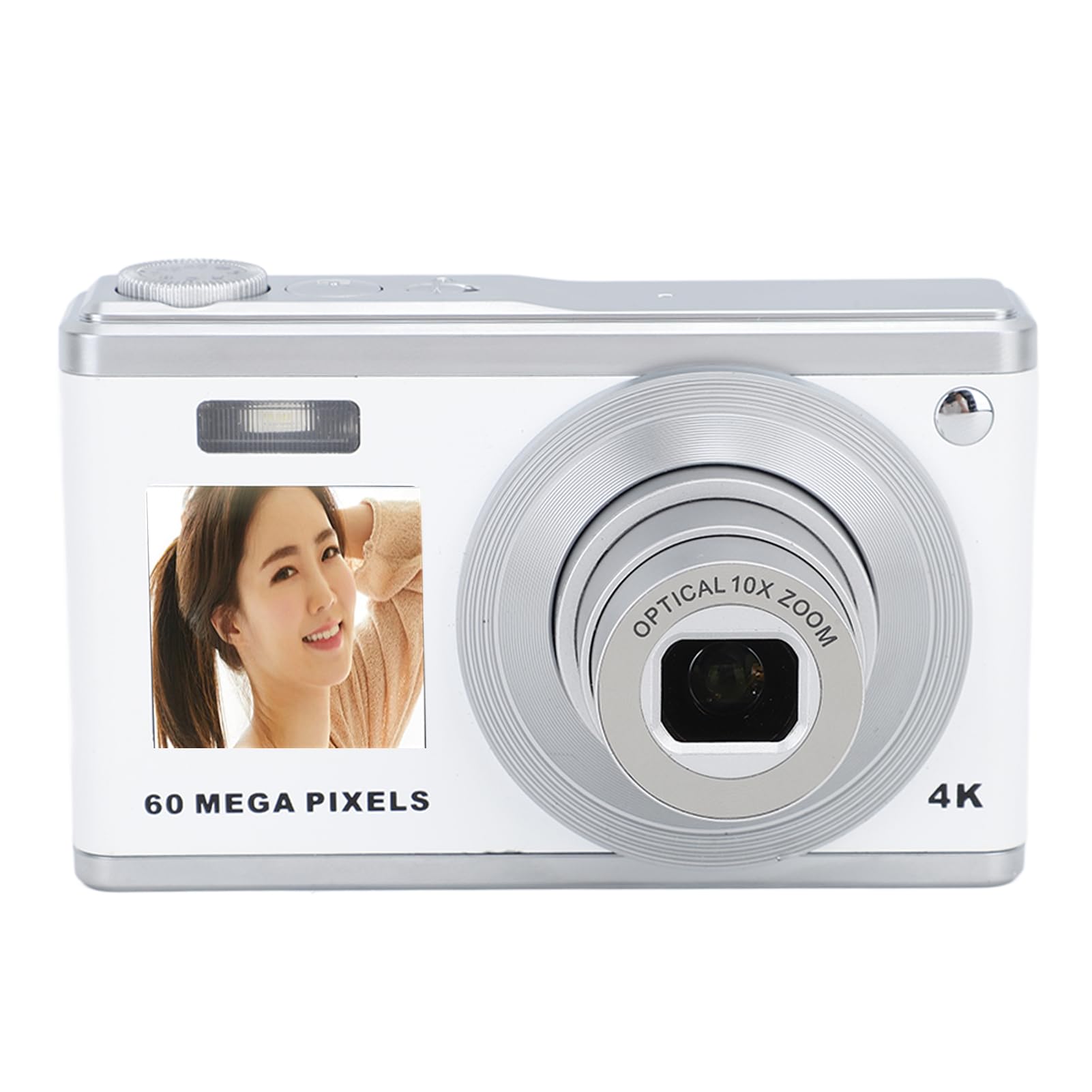 Compact Camera, Autofocus Digital Camera Dual HD IPS Screen with Built in Flash for Photography (White)