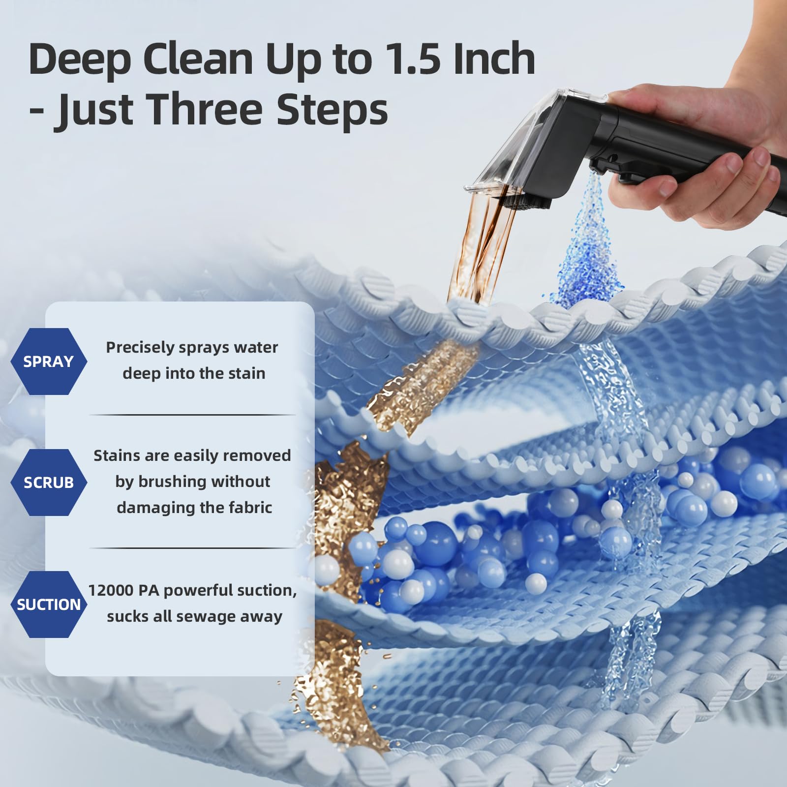 Carpet Cleaner Machine 12Kpa Strong Suction, 500W Powerful Motor, Portable Upholstery Cleaner for Pet Accident, Rugs, Carpet and Upholstery, Dark Gray