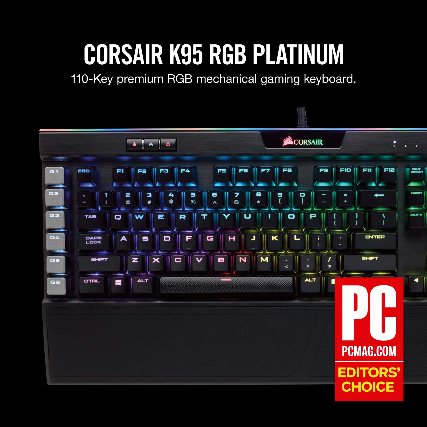 CORSAIR K95 RGB PLATINUM Mechanical Gaming Keyboard - USB Passthrough & Media Controls - Fastest Cherry MX Speed - RGB LED Backlit - Black Finish (Renewed)